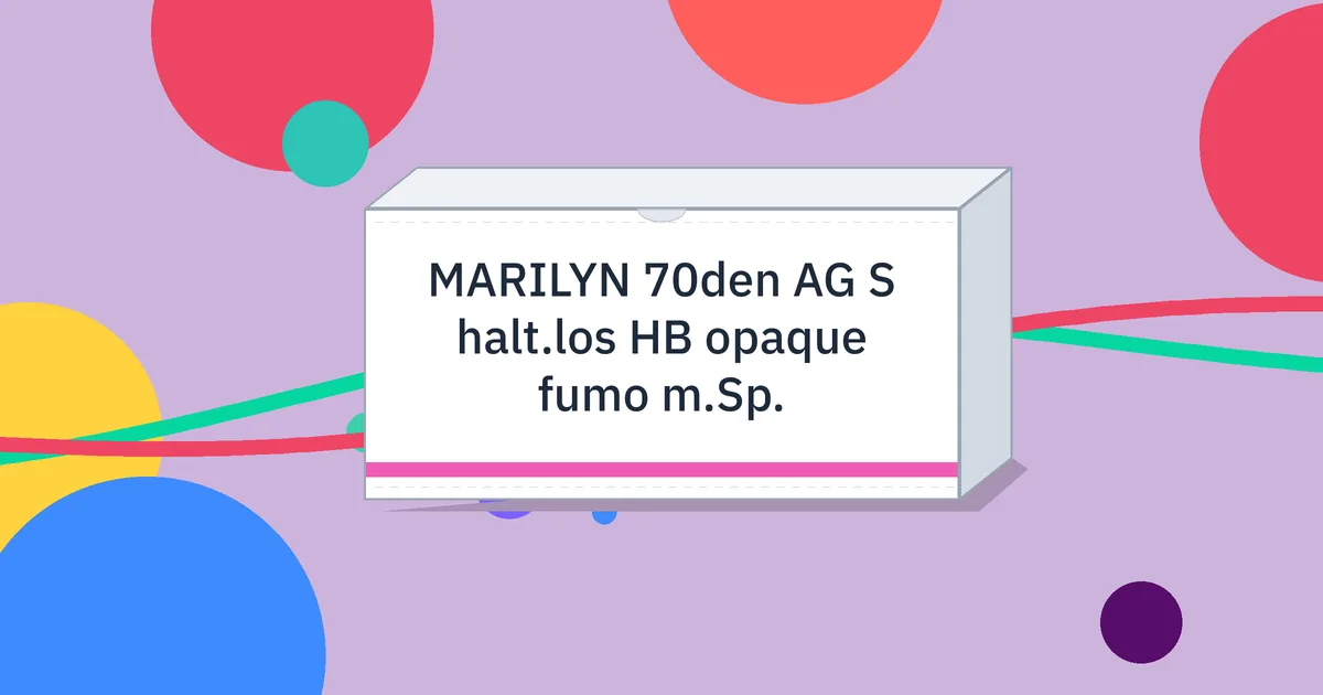Symbolbild: Packung mit der Aufschrift MARILYN 70den AG S halt.los HB opaque fumo m.Sp. (PZN 16186136) – Verfügbarkeit und Bezug in Apotheken in Frankfurt am Main