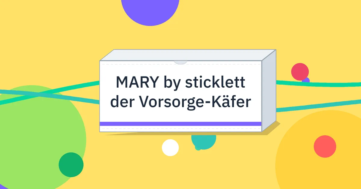 Symbolbild: Packung mit der Aufschrift MARY by sticklett der Vorsorge-Käfer (PZN 20403510) – Verfügbarkeit und Bezug in Apotheken in Frankfurt am Main