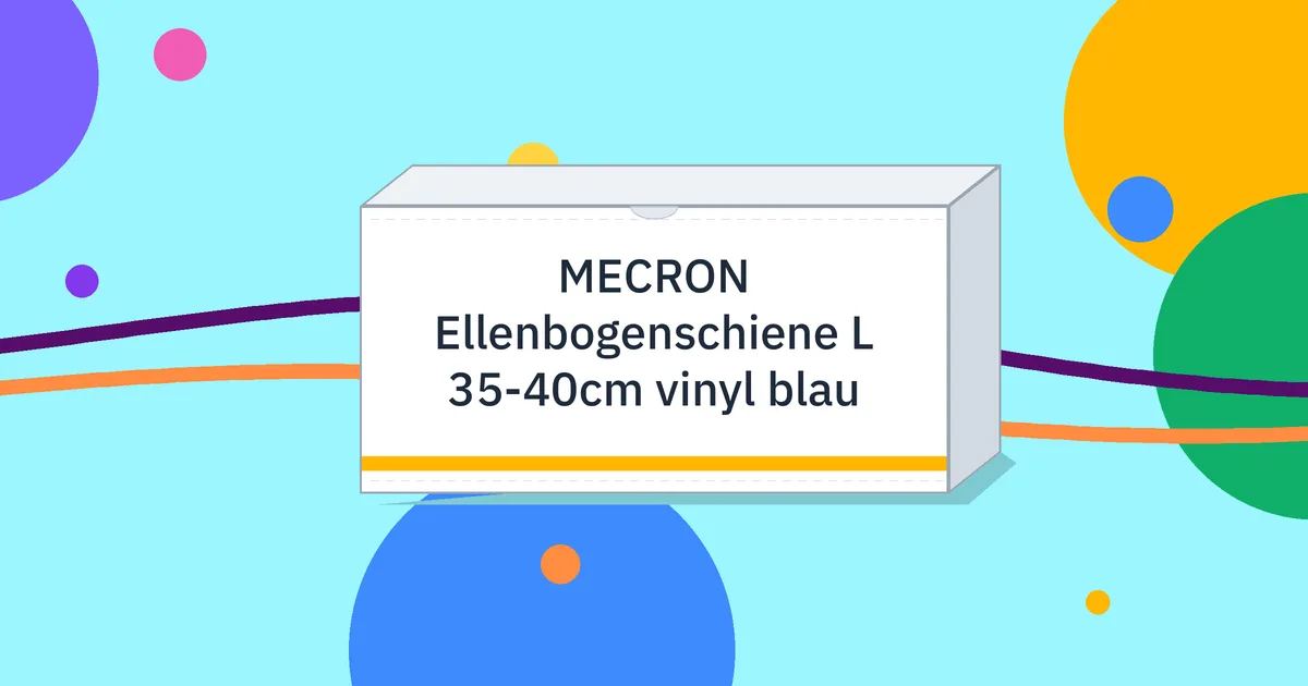 Symbolbild: Packung mit der Aufschrift MECRON Ellenbogenschiene L 35-40cm vinyl blau (PZN 02909772) – Verfügbarkeit und Bezug in Apotheken in Frankfurt am Main