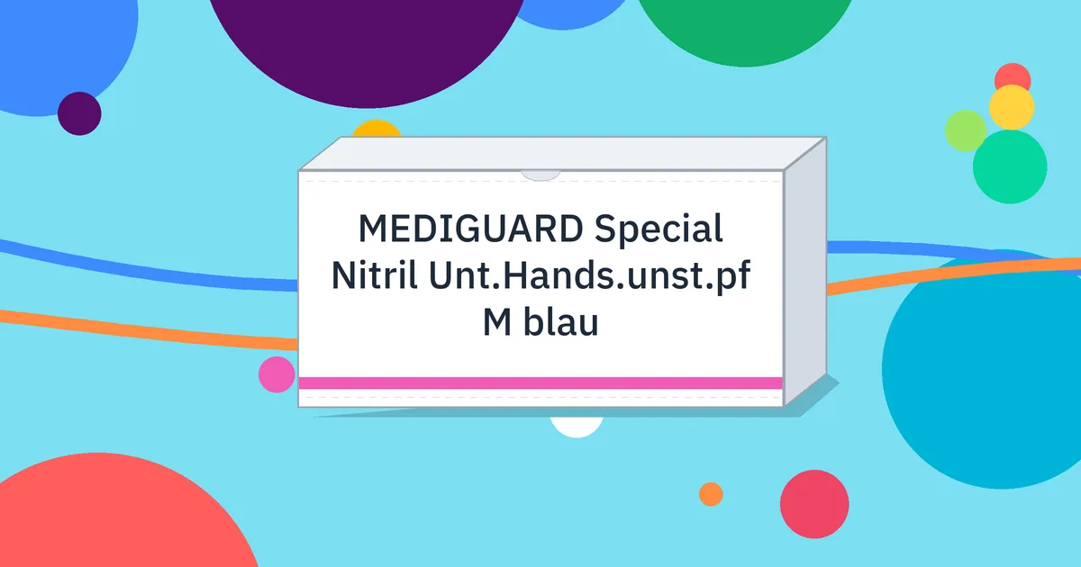 Symbolbild: Packung mit der Aufschrift MEDIGUARD Special Nitril Unt.Hands.unst.pf M blau (PZN 16210248) – Verfügbarkeit und Bezug in Apotheken in Frankfurt am Main