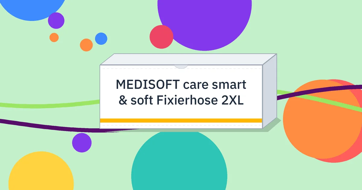 Symbolbild: Packung mit der Aufschrift MEDISOFT care smart & soft Fixierhose 2XL (PZN 20134889) – Verfügbarkeit und Bezug in Apotheken in Frankfurt am Main