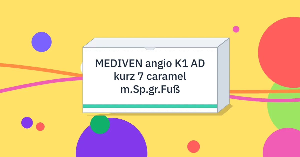 Symbolbild: Packung mit der Aufschrift MEDIVEN angio K1 AD kurz 7 caramel m.Sp.gr.Fuß (PZN 17210405) – Verfügbarkeit und Bezug in Apotheken in Frankfurt am Main