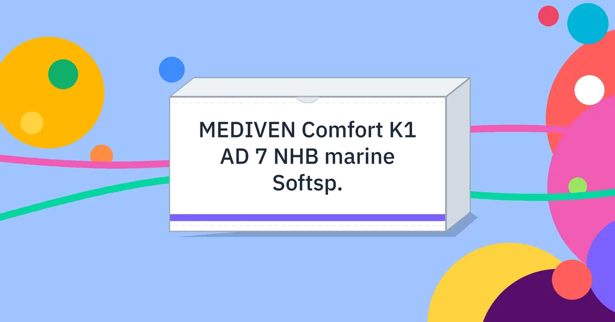 Symbolbild: Packung mit der Aufschrift MEDIVEN Comfort K1 AD 7 NHB marine Softsp. (PZN 14561104) – Verfügbarkeit und Bezug in Apotheken in Frankfurt am Main