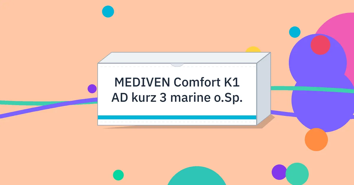 Symbolbild: Packung mit der Aufschrift MEDIVEN Comfort K1 AD kurz 3 marine o.Sp. (PZN 14563474) – Verfügbarkeit und Bezug in Apotheken in Frankfurt am Main