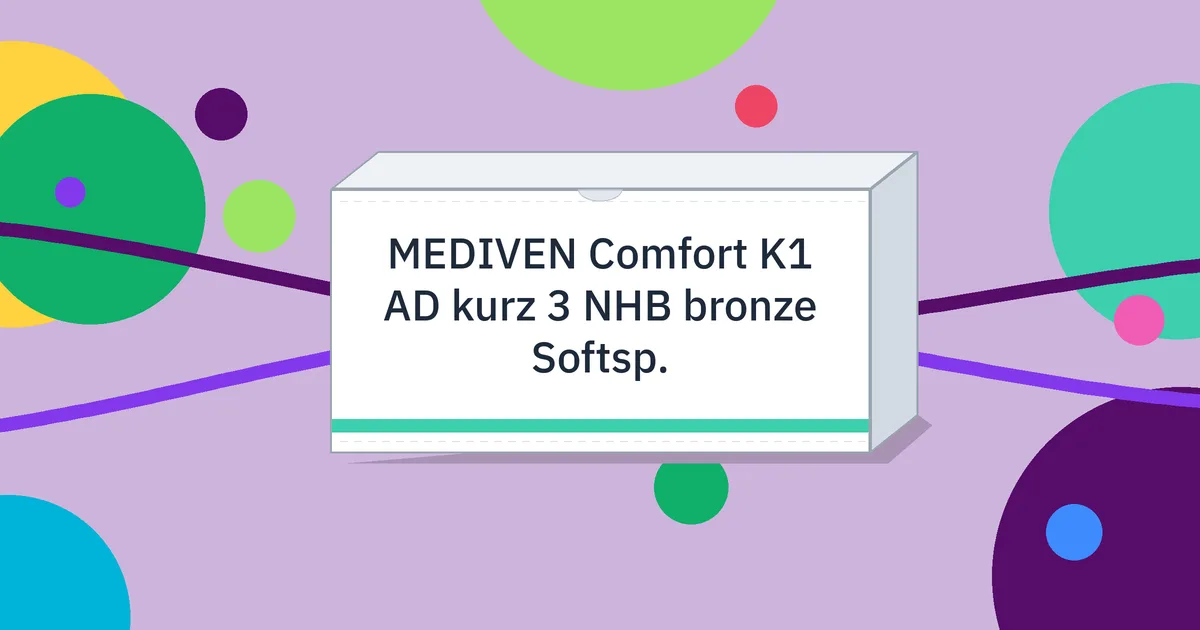 Symbolbild: Packung mit der Aufschrift MEDIVEN Comfort K1 AD kurz 3 NHB bronze Softsp. (PZN 14556706) – Verfügbarkeit und Bezug in Apotheken in Frankfurt am Main