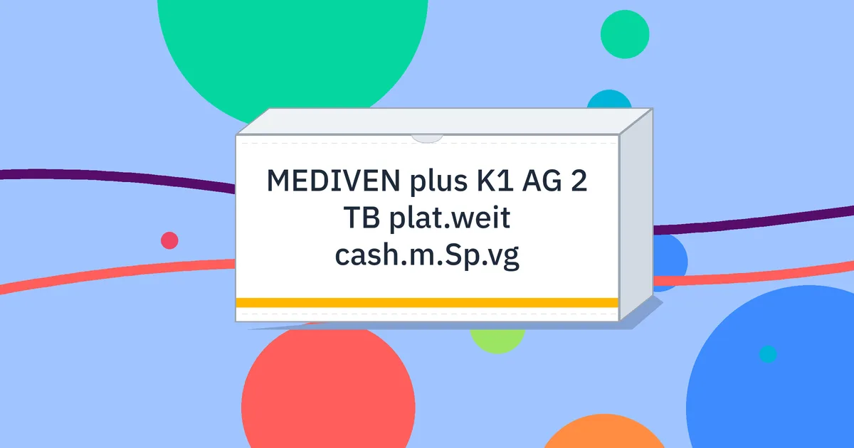 Symbolbild: Packung mit der Aufschrift MEDIVEN plus K1 AG 2 TB plat.weit cash.m.Sp.vg (PZN 15061160) – Verfügbarkeit und Bezug in Apotheken in Frankfurt am Main
