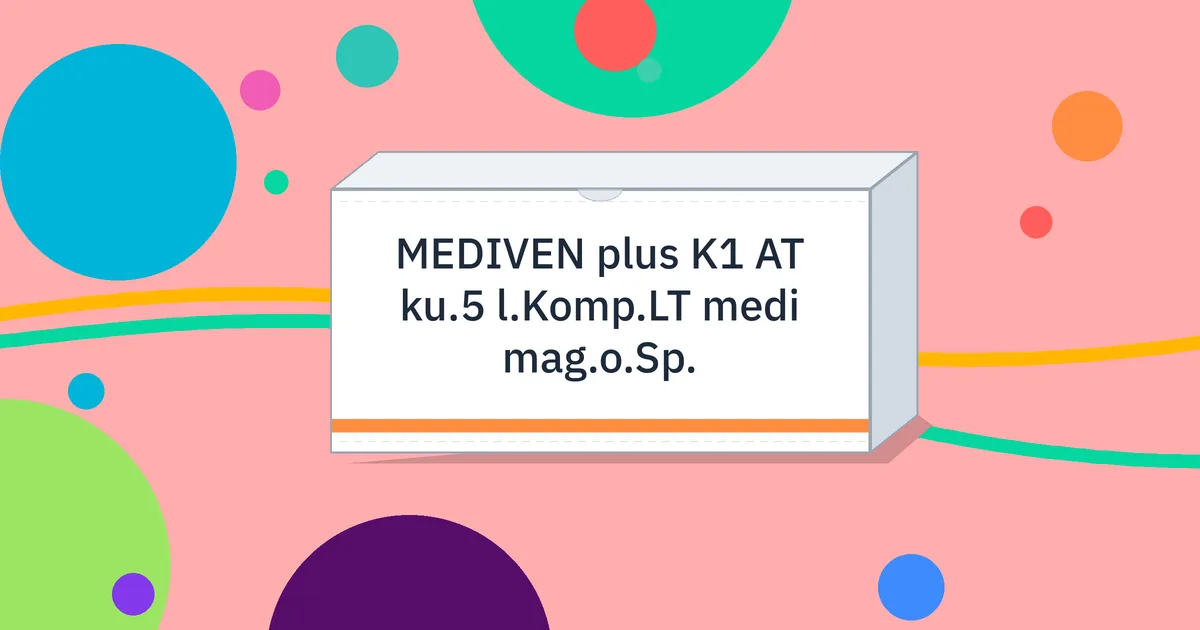 Symbolbild: Packung mit der Aufschrift MEDIVEN plus K1 AT ku.5 l.Komp.LT medi mag.o.Sp. (PZN 15029469) – Verfügbarkeit und Bezug in Apotheken in Frankfurt am Main