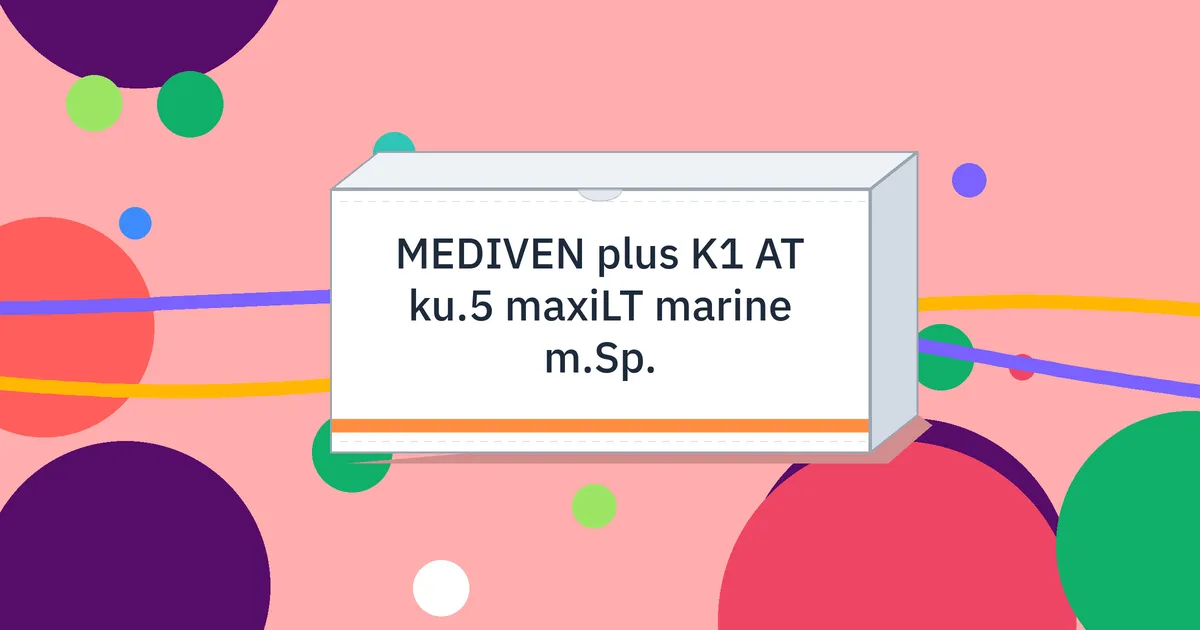 Symbolbild: Packung mit der Aufschrift MEDIVEN plus K1 AT ku.5 maxiLT marine m.Sp. (PZN 15068630) – Verfügbarkeit und Bezug in Apotheken in Frankfurt am Main