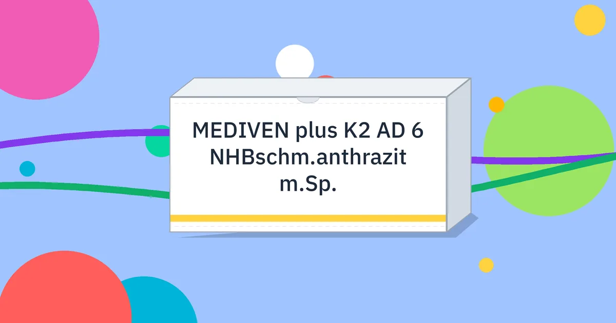 Symbolbild: Packung mit der Aufschrift MEDIVEN plus K2 AD 6 NHBschm.anthrazit m.Sp. (PZN 15937899) – Verfügbarkeit und Bezug in Apotheken in Frankfurt am Main
