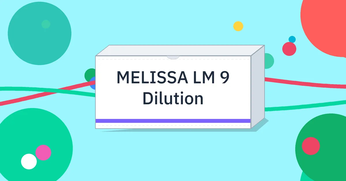 Symbolbild: Packung mit der Aufschrift MELISSA LM 9 Dilution (PZN 09650337) – Verfügbarkeit und Bezug in Apotheken in Frankfurt am Main