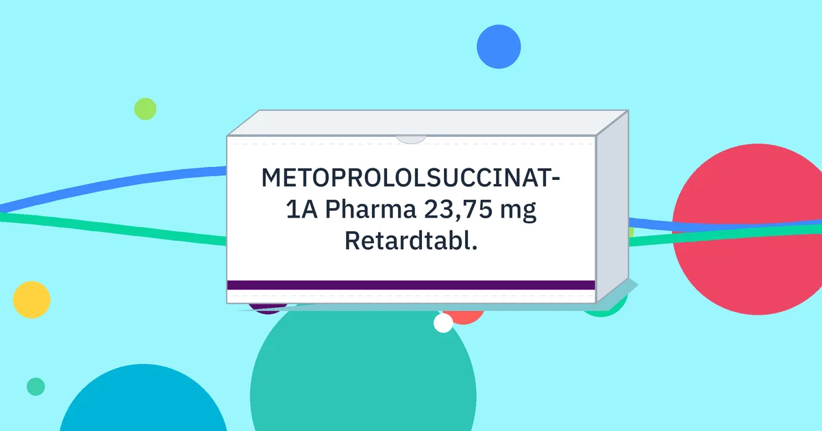 Symbolbild: Packung mit der Aufschrift METOPROLOLSUCCINAT-1A Pharma 23,75 mg Retardtabl. (PZN 17572580) – Verfügbarkeit und Bezug in Apotheken in Frankfurt am Main