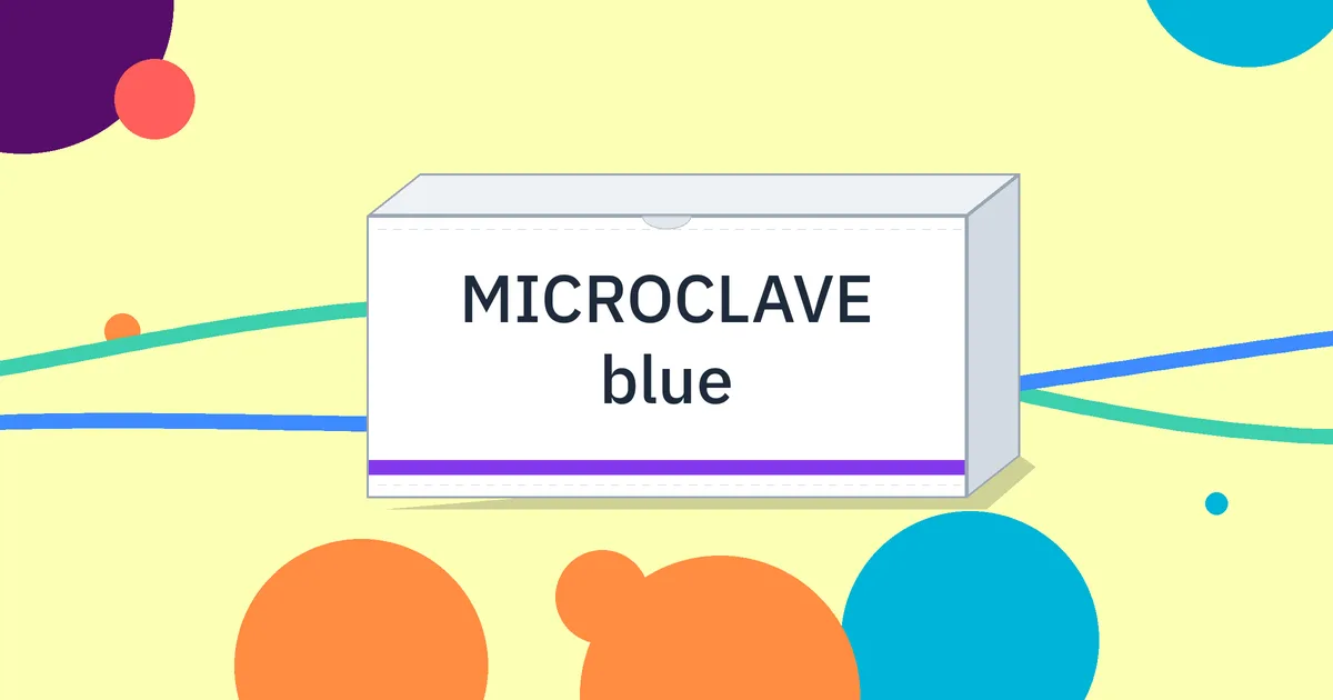 Symbolbild: Packung mit der Aufschrift MICROCLAVE blue (PZN 19882497) – Verfügbarkeit und Bezug in Apotheken in Frankfurt am Main
