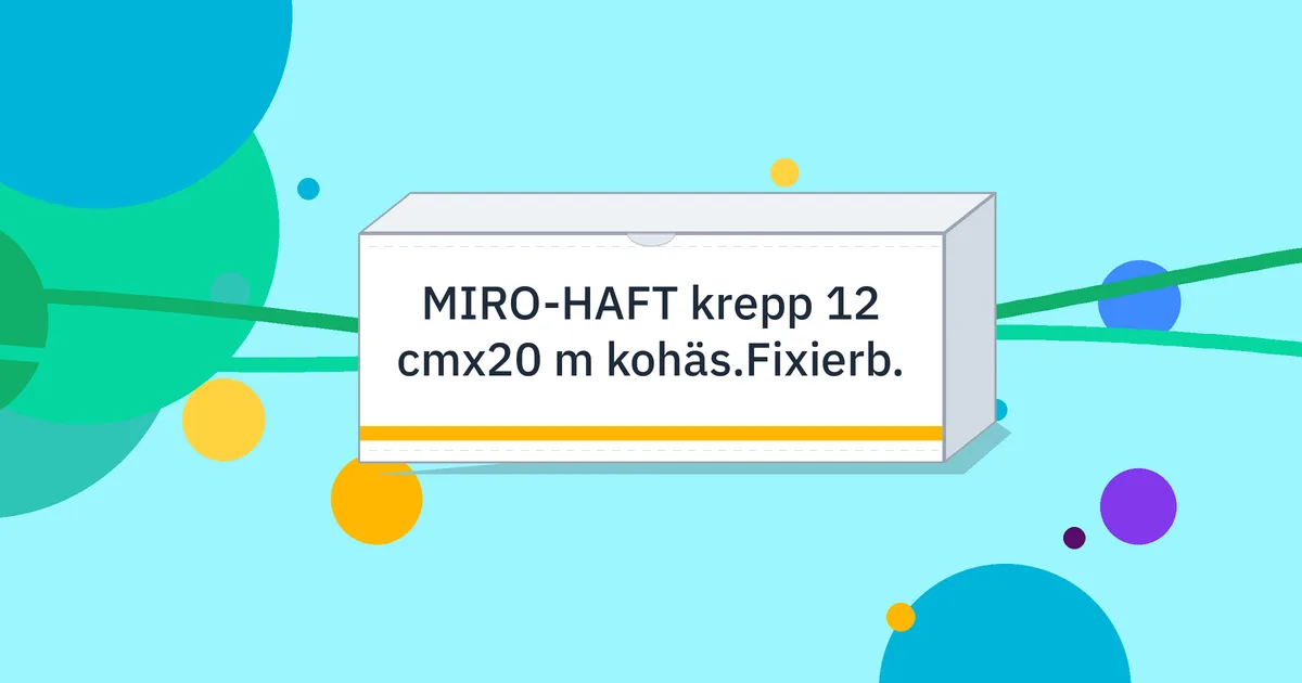 Symbolbild: Packung mit der Aufschrift MIRO-HAFT krepp 12 cmx20 m kohäs.Fixierb. (PZN 06855085) – Verfügbarkeit und Bezug in Apotheken in Frankfurt am Main