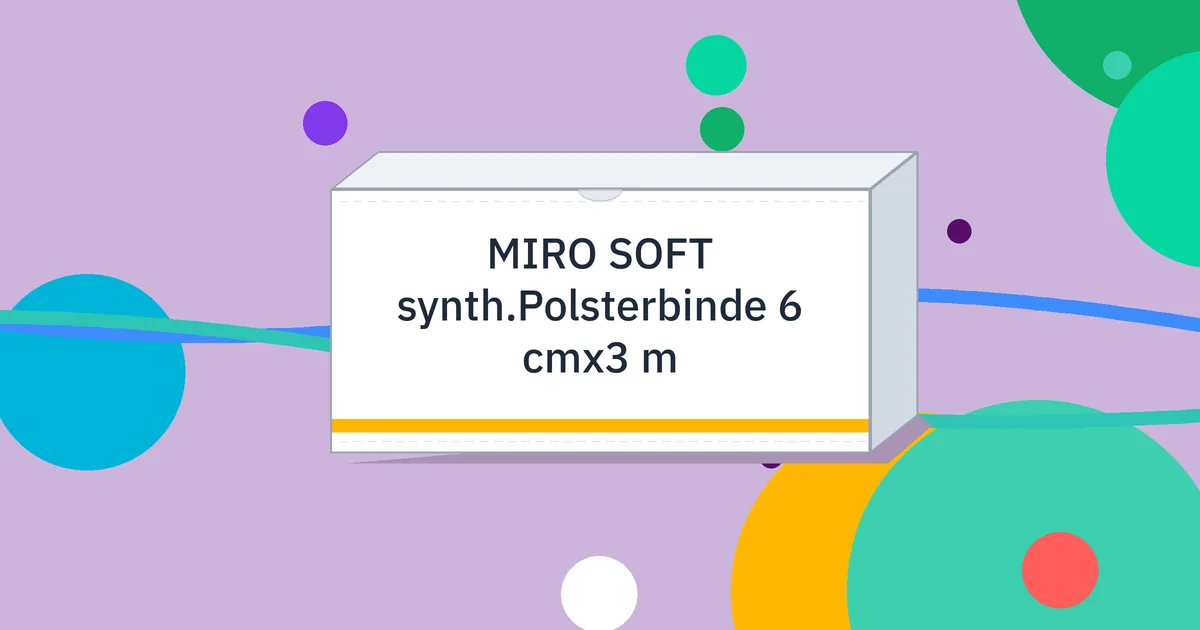 Symbolbild: Packung mit der Aufschrift MIRO SOFT synth.Polsterbinde 6 cmx3 m (PZN 19888229) – Verfügbarkeit und Bezug in Apotheken in Frankfurt am Main