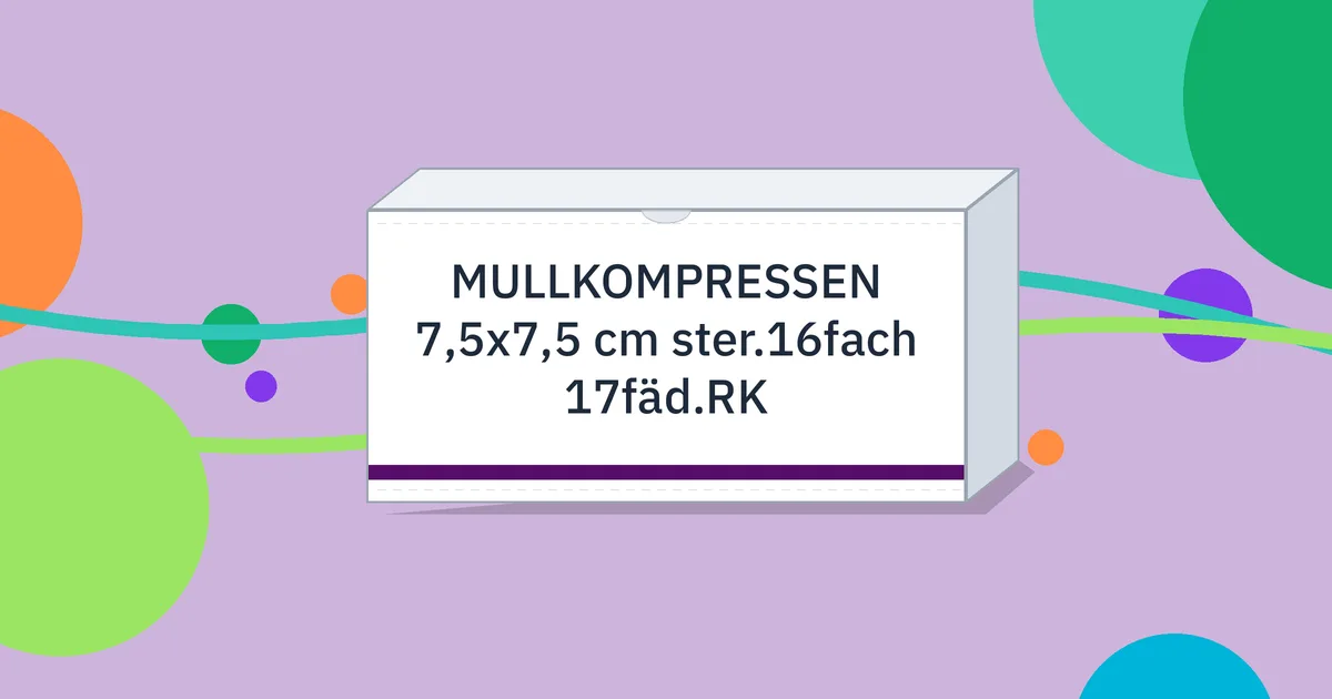 Symbolbild: Packung mit der Aufschrift MULLKOMPRESSEN 7,5x7,5 cm ster.16fach 17fäd.RK (PZN 06931076) – Verfügbarkeit und Bezug in Apotheken in Frankfurt am Main