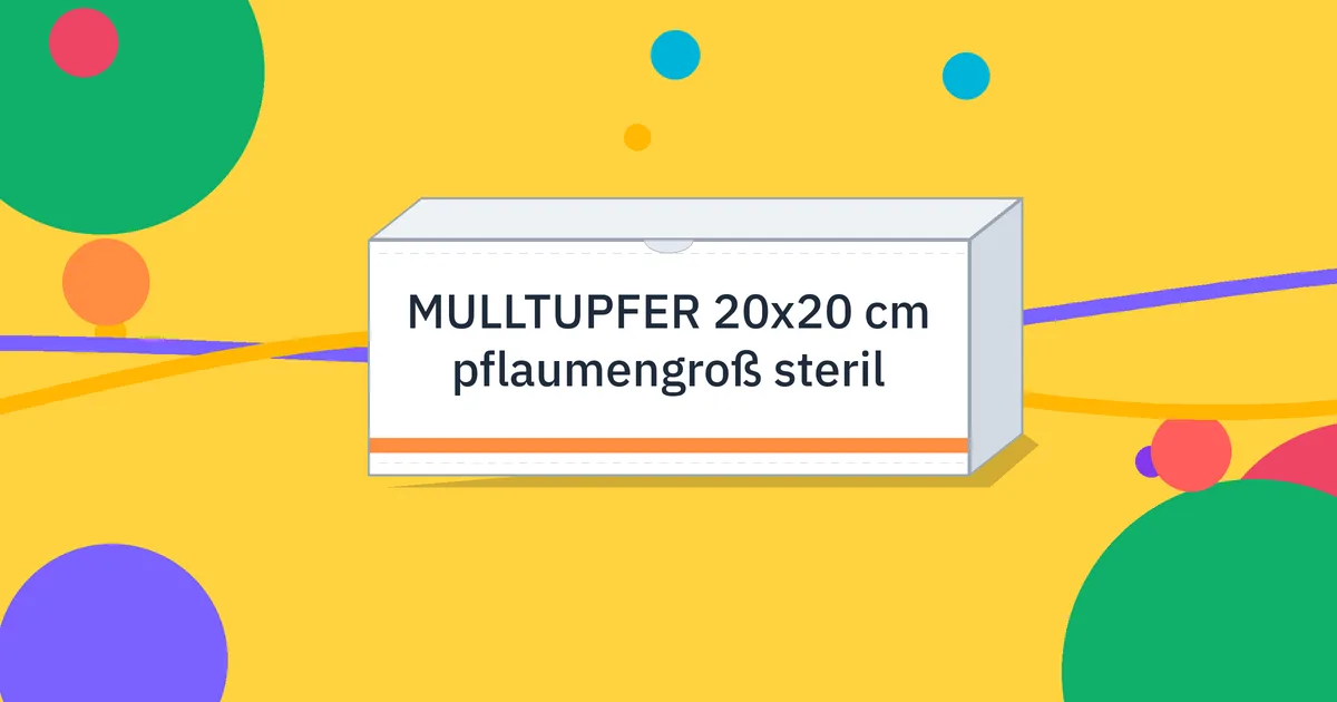 Symbolbild: Packung mit der Aufschrift MULLTUPFER 20x20 cm pflaumengroß steril (PZN 01408849) – Verfügbarkeit und Bezug in Apotheken in Frankfurt am Main
