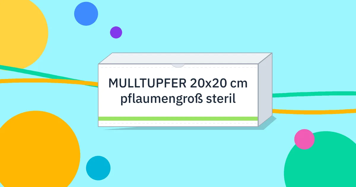 Symbolbild: Packung mit der Aufschrift MULLTUPFER 20x20 cm pflaumengroß steril (PZN 01408826) – Verfügbarkeit und Bezug in Apotheken in Frankfurt am Main