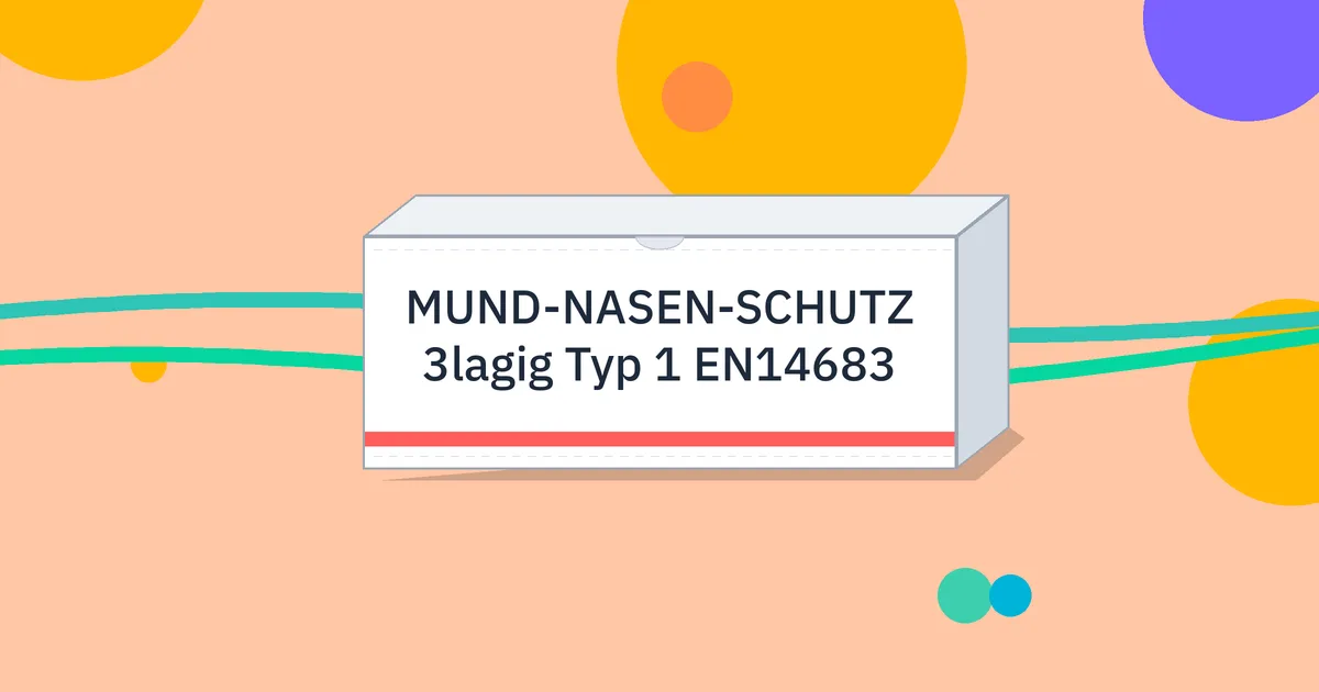 Symbolbild: Packung mit der Aufschrift MUND-NASEN-SCHUTZ 3lagig Typ 1 EN14683 (PZN 16876680) – Verfügbarkeit und Bezug in Apotheken in Frankfurt am Main