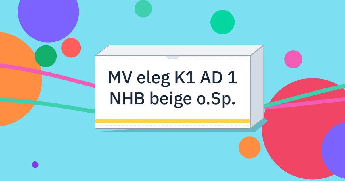 Symbolbild: Packung mit der Aufschrift MV eleg K1 AD 1 NHB beige o.Sp. (PZN 15675100) – Verfügbarkeit und Bezug in Apotheken in Frankfurt am Main