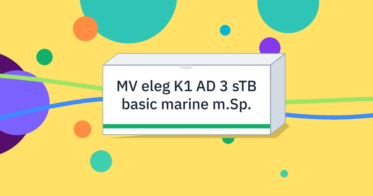 Symbolbild: Packung mit der Aufschrift MV eleg K1 AD 3 sTB basic marine m.Sp. (PZN 14584134) – Verfügbarkeit und Bezug in Apotheken in Frankfurt am Main