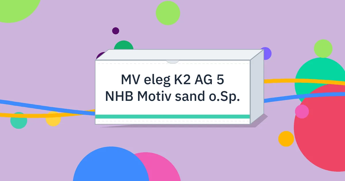 Symbolbild: Packung mit der Aufschrift MV eleg K2 AG 5 NHB Motiv sand o.Sp. (PZN 18929989) – Verfügbarkeit und Bezug in Apotheken in Frankfurt am Main