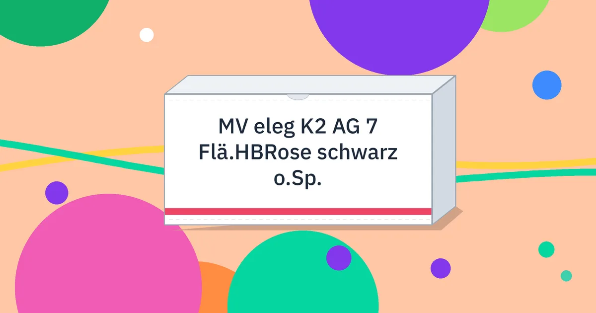 Symbolbild: Packung mit der Aufschrift MV eleg K2 AG 7 Flä.HBRose schwarz o.Sp. (PZN 15719228) – Verfügbarkeit und Bezug in Apotheken in Frankfurt am Main