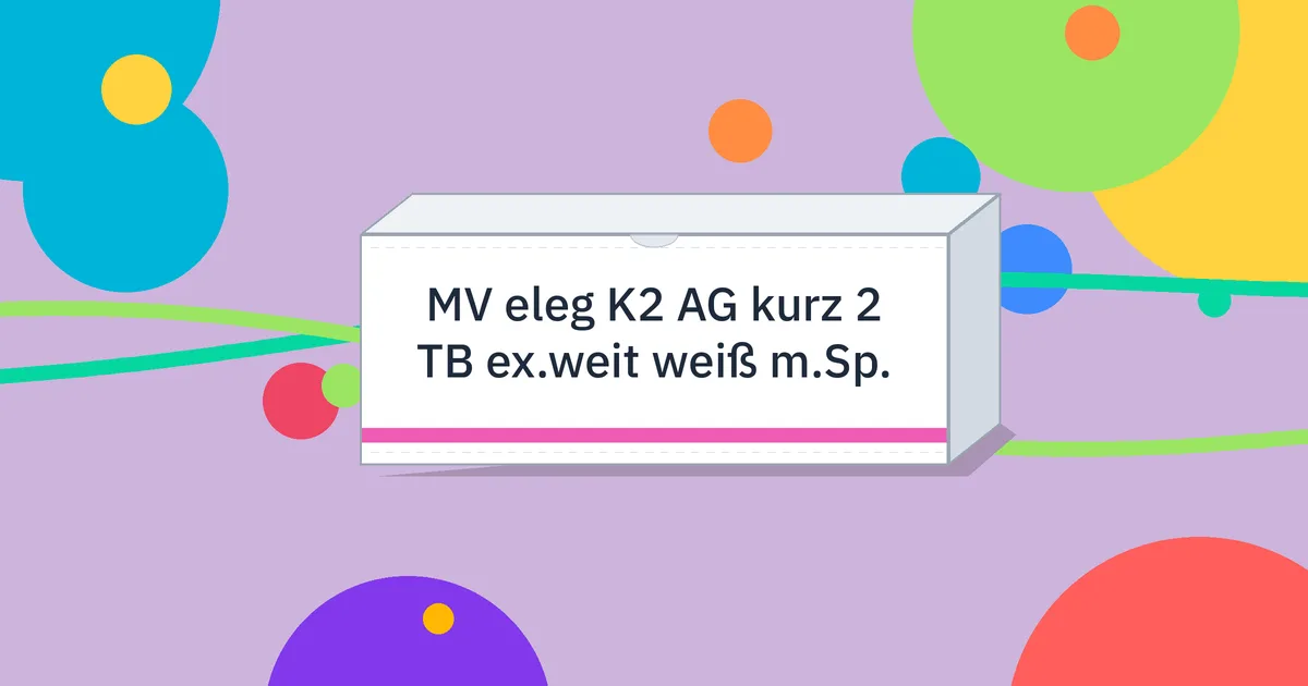 Symbolbild: Packung mit der Aufschrift MV eleg K2 AG kurz 2 TB ex.weit weiß m.Sp. (PZN 09880528) – Verfügbarkeit und Bezug in Apotheken in Frankfurt am Main