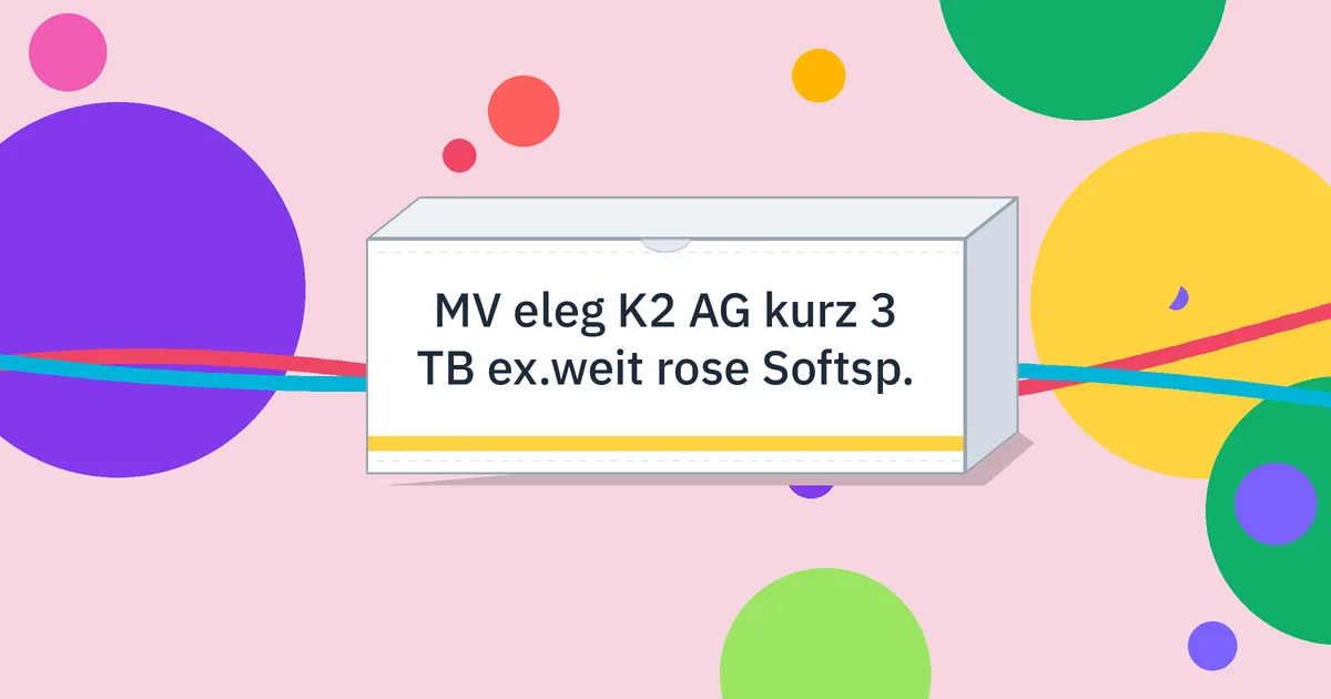 Symbolbild: Packung mit der Aufschrift MV eleg K2 AG kurz 3 TB ex.weit rose Softsp. (PZN 14697795) – Verfügbarkeit und Bezug in Apotheken in Frankfurt am Main