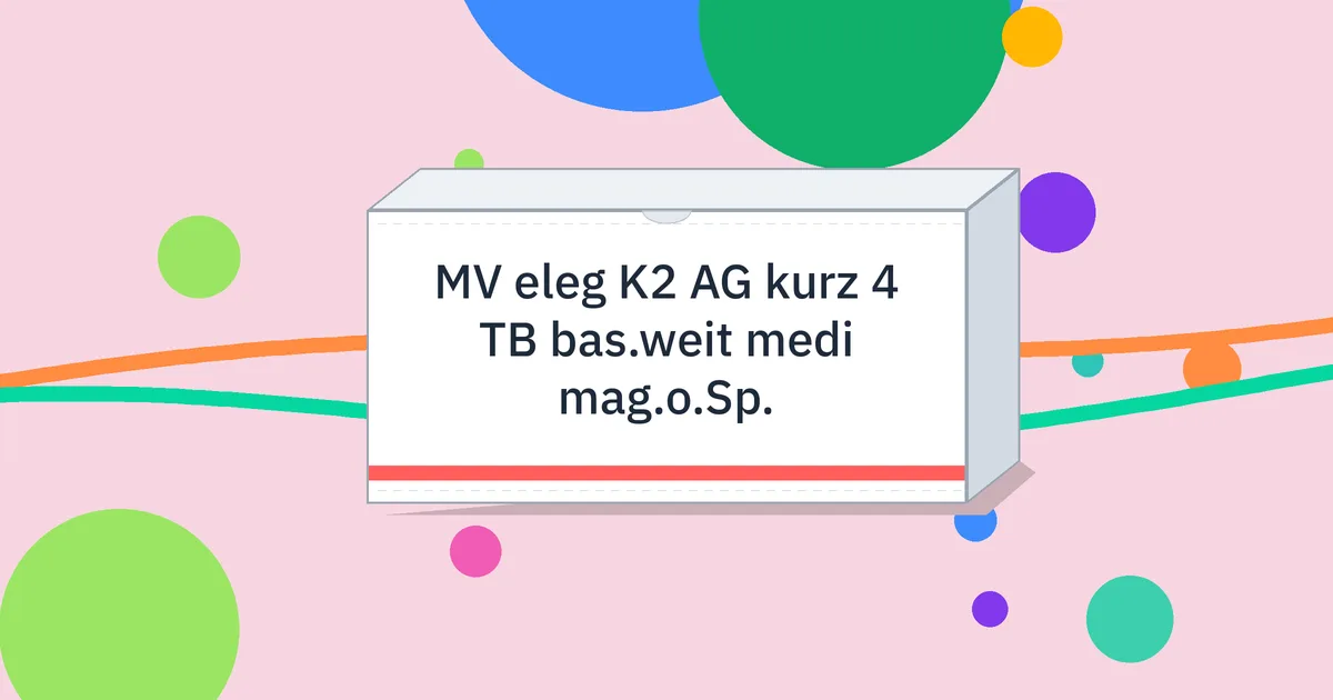 Symbolbild: Packung mit der Aufschrift MV eleg K2 AG kurz 4 TB bas.weit medi mag.o.Sp. (PZN 14638278) – Verfügbarkeit und Bezug in Apotheken in Frankfurt am Main