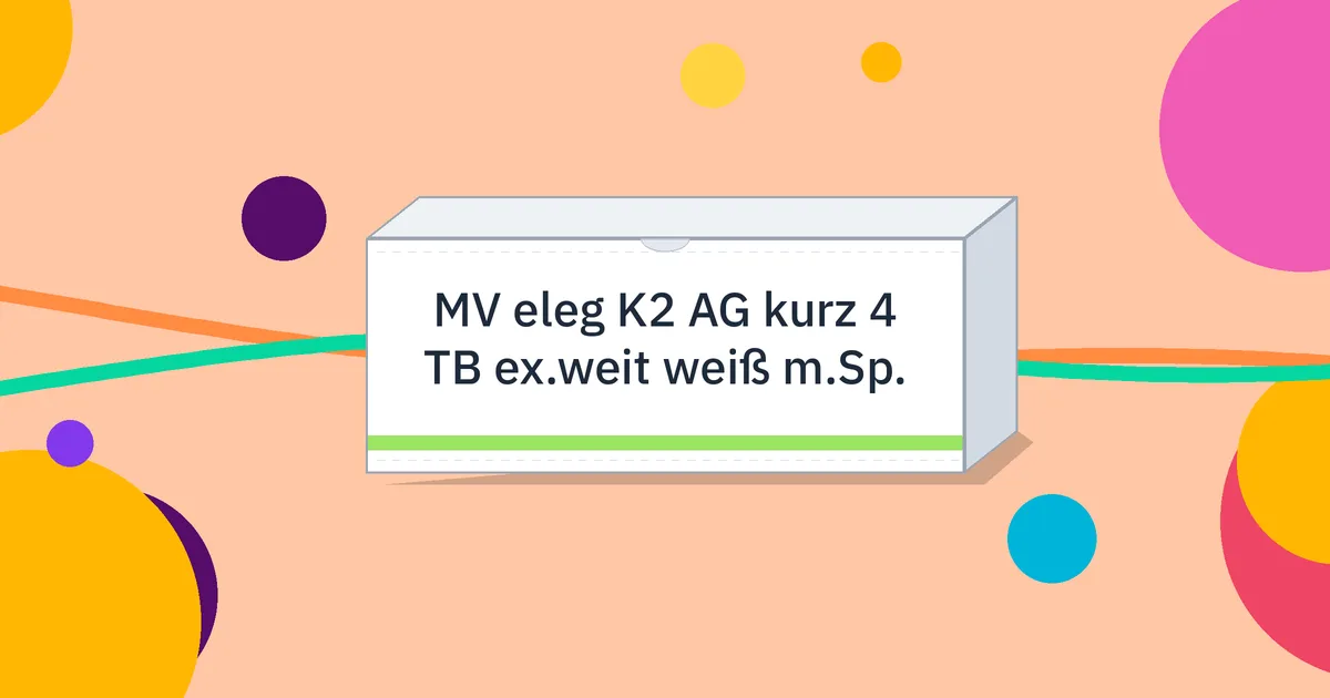 Symbolbild: Packung mit der Aufschrift MV eleg K2 AG kurz 4 TB ex.weit weiß m.Sp. (PZN 09880540) – Verfügbarkeit und Bezug in Apotheken in Frankfurt am Main
