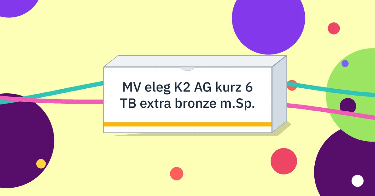 Symbolbild: Packung mit der Aufschrift MV eleg K2 AG kurz 6 TB extra bronze m.Sp. (PZN 14716328) – Verfügbarkeit und Bezug in Apotheken in Frankfurt am Main