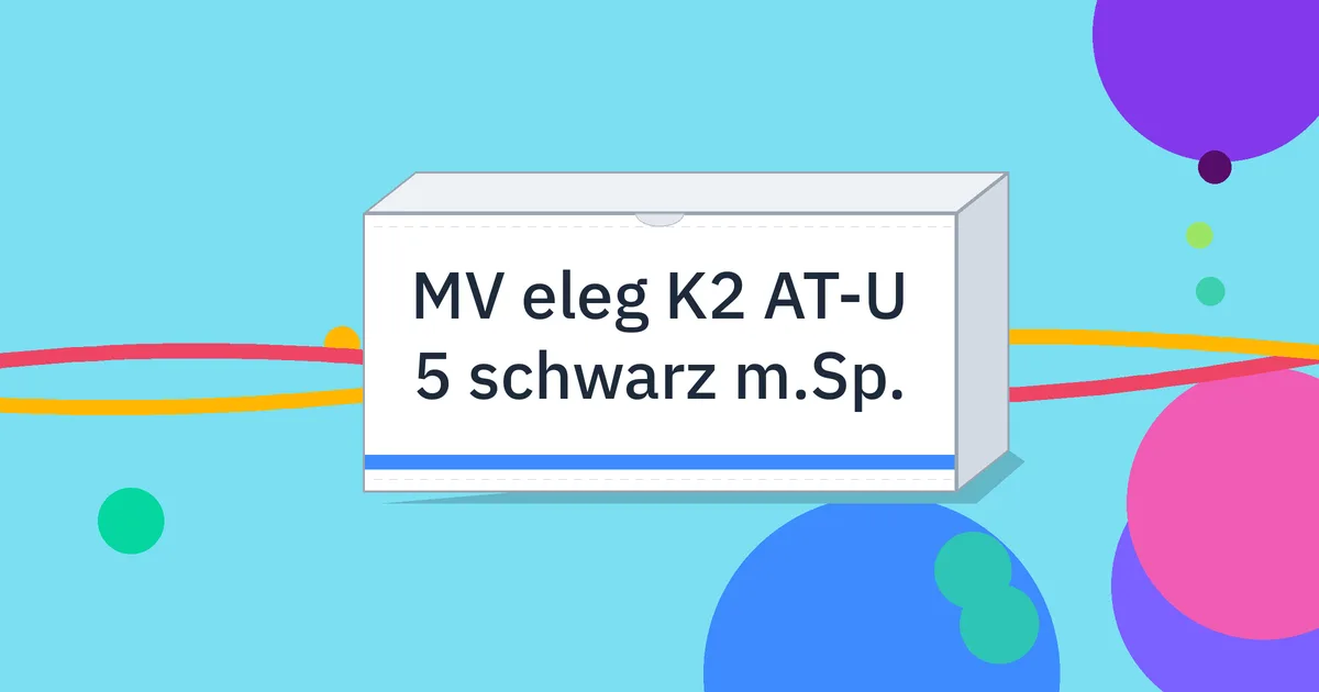 Symbolbild: Packung mit der Aufschrift MV eleg K2 AT-U 5 schwarz m.Sp. (PZN 00313957) – Verfügbarkeit und Bezug in Apotheken in Frankfurt am Main