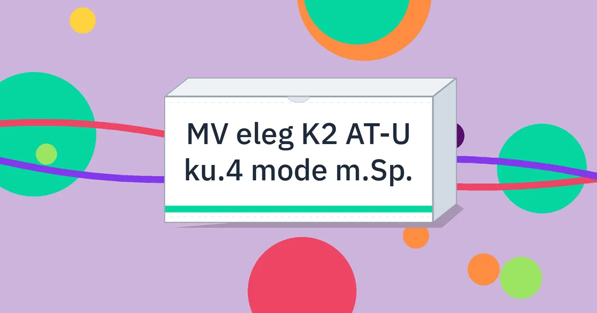Symbolbild: Packung mit der Aufschrift MV eleg K2 AT-U ku.4 mode m.Sp. (PZN 04543720) – Verfügbarkeit und Bezug in Apotheken in Frankfurt am Main