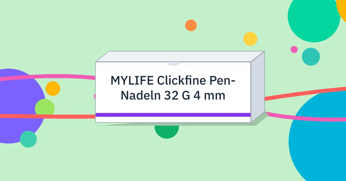 Symbolbild: Packung mit der Aufschrift MYLIFE Clickfine Pen-Nadeln 32 G 4 mm (PZN 10973407) – Verfügbarkeit und Bezug in Apotheken in Frankfurt am Main