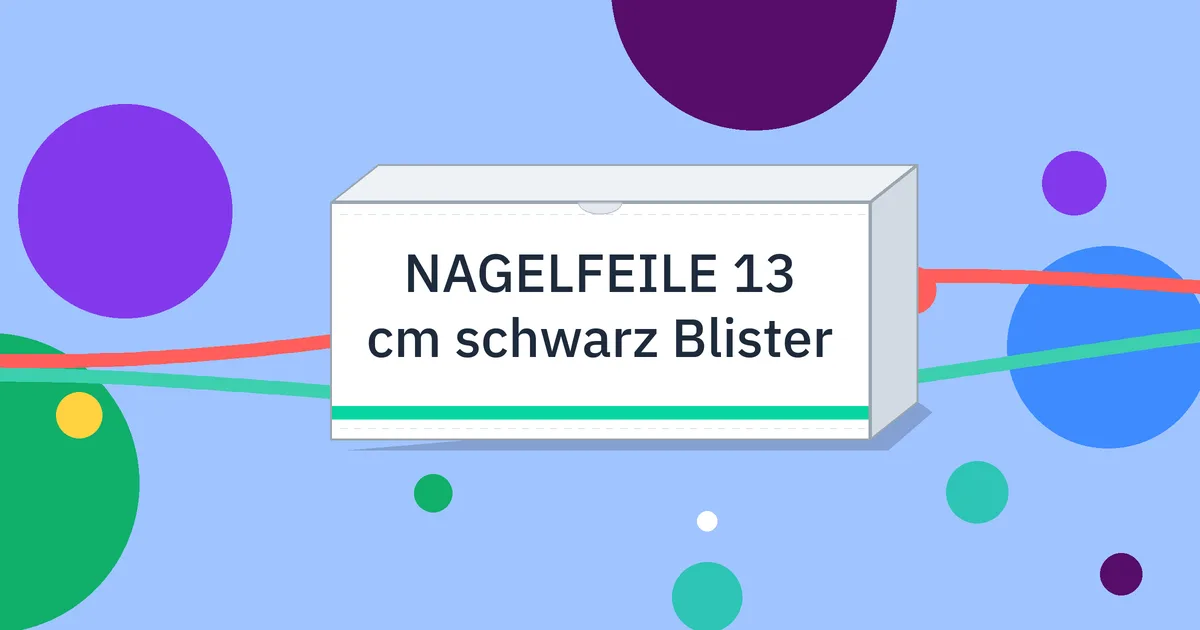 Symbolbild: Packung mit der Aufschrift NAGELFEILE 13 cm schwarz Blister (PZN 01584693) – Verfügbarkeit und Bezug in Apotheken in Frankfurt am Main