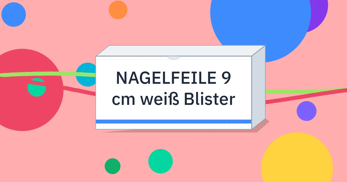 Symbolbild: Packung mit der Aufschrift NAGELFEILE 9 cm weiß Blister (PZN 01584552) – Verfügbarkeit und Bezug in Apotheken in Frankfurt am Main