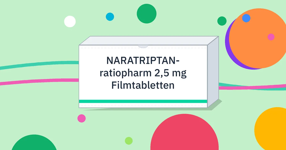 Symbolbild: Packung mit der Aufschrift NARATRIPTAN-ratiopharm 2,5 mg Filmtabletten (PZN 09318525) – Verfügbarkeit und Bezug in Apotheken in Frankfurt am Main