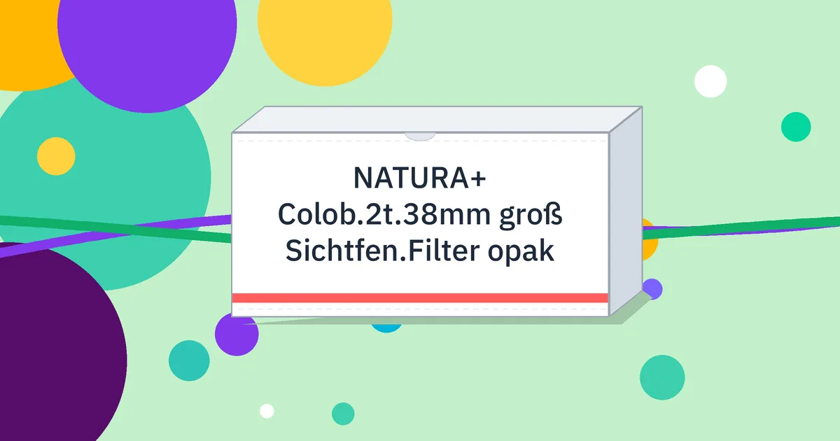 Symbolbild: Packung mit der Aufschrift NATURA+ Colob.2t.38mm groß Sichtfen.Filter opak (PZN 13232947) – Verfügbarkeit und Bezug in Apotheken in Frankfurt am Main