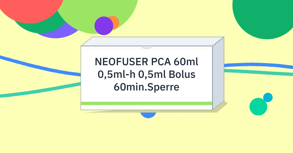 Symbolbild: Packung mit der Aufschrift NEOFUSER PCA 60ml 0,5ml-h 0,5ml Bolus 60min.Sperre (PZN 16512506) – Verfügbarkeit und Bezug in Apotheken in Frankfurt am Main