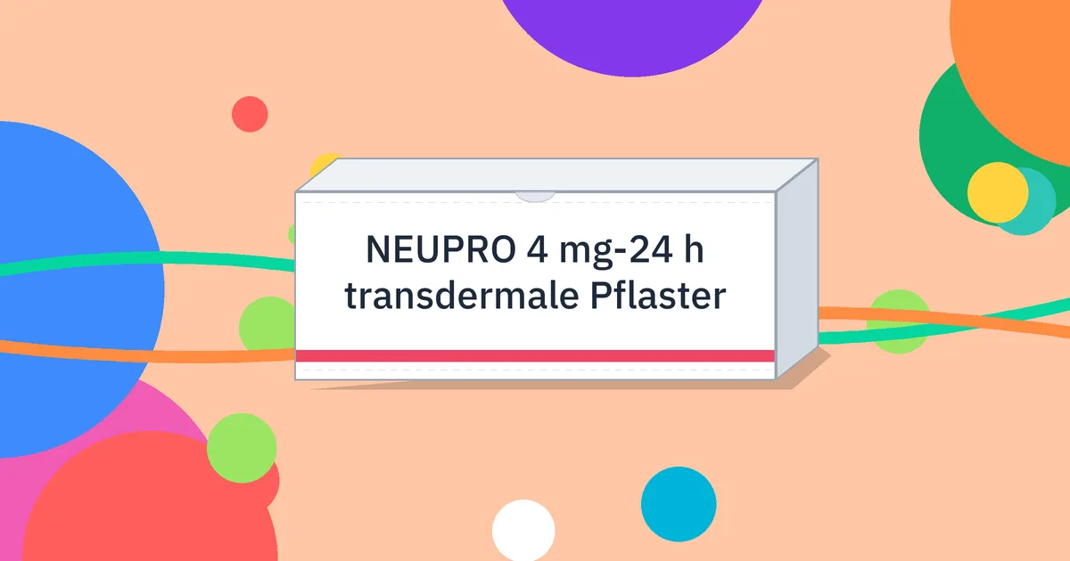 Symbolbild: Packung mit der Aufschrift NEUPRO 4 mg-24 h transdermale Pflaster (PZN 10180859) – Verfügbarkeit und Bezug in Apotheken in Frankfurt am Main