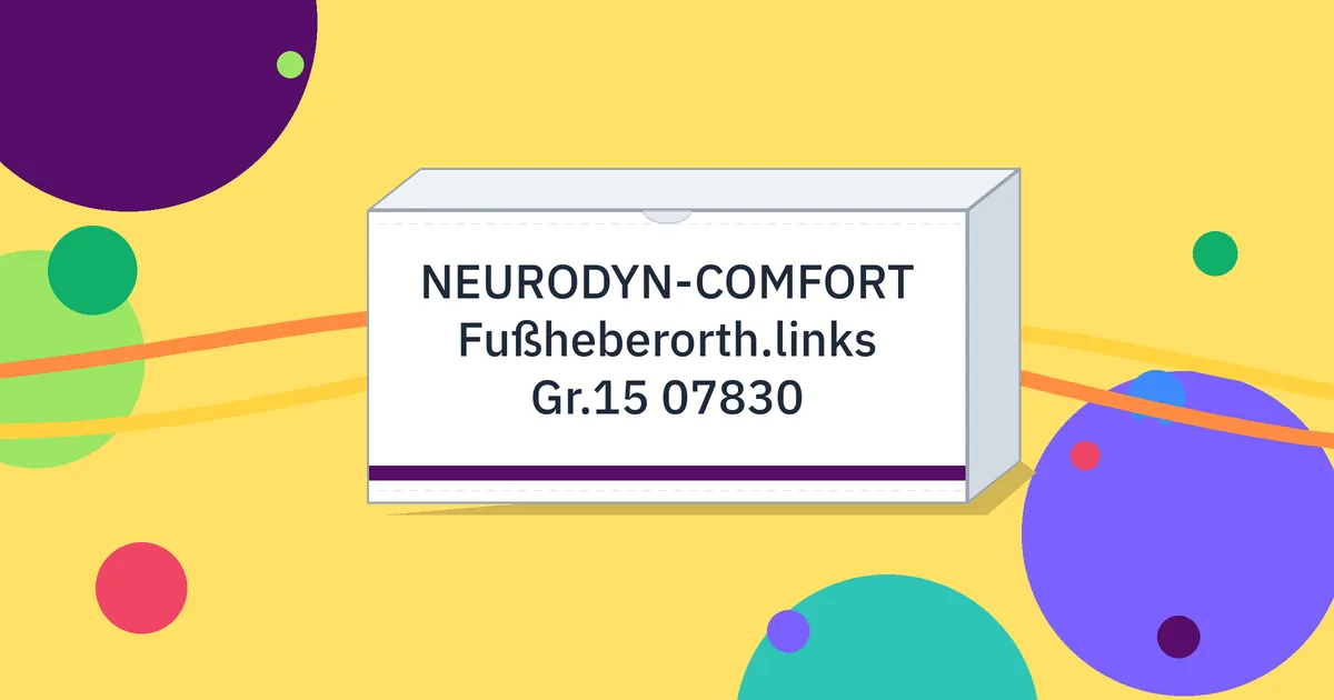 Symbolbild: Packung mit der Aufschrift NEURODYN-COMFORT Fußheberorth.links Gr.15 07830 (PZN 09389933) – Verfügbarkeit und Bezug in Apotheken in Frankfurt am Main