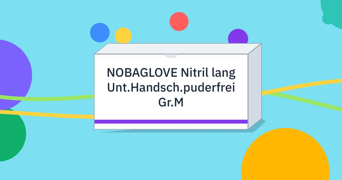 Symbolbild: Packung mit der Aufschrift NOBAGLOVE Nitril lang Unt.Handsch.puderfrei Gr.M (PZN 02336945) – Verfügbarkeit und Bezug in Apotheken in Frankfurt am Main