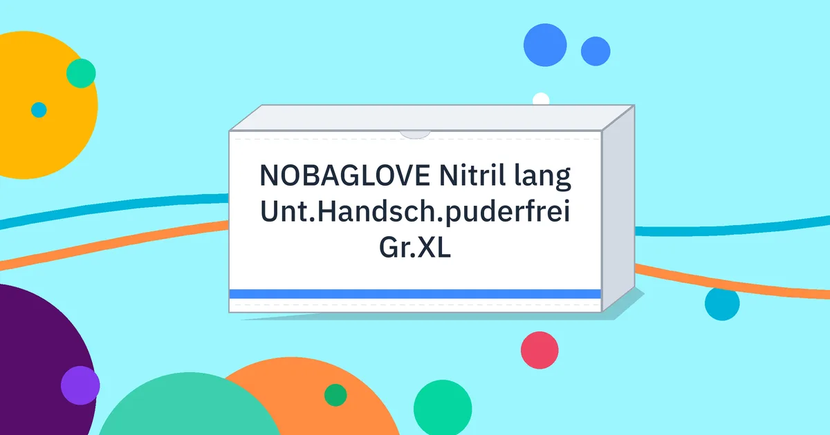Symbolbild: Packung mit der Aufschrift NOBAGLOVE Nitril lang Unt.Handsch.puderfrei Gr.XL (PZN 02337057) – Verfügbarkeit und Bezug in Apotheken in Frankfurt am Main