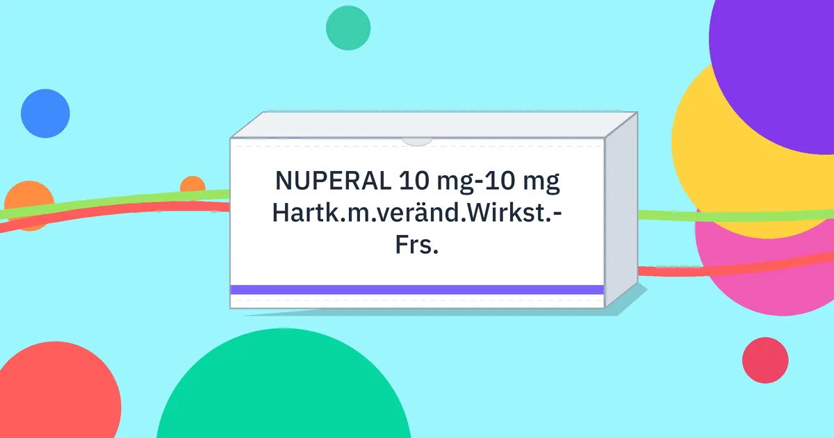 Symbolbild: Packung mit der Aufschrift NUPERAL 10 mg-10 mg Hartk.m.veränd.Wirkst.-Frs. (PZN 20390138) – Verfügbarkeit und Bezug in Apotheken in Frankfurt am Main
