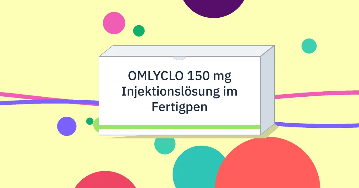 Symbolbild: Packung mit der Aufschrift OMLYCLO 150 mg Injektionslösung im Fertigpen (PZN 20336239) – Verfügbarkeit und Bezug in Apotheken in Frankfurt am Main