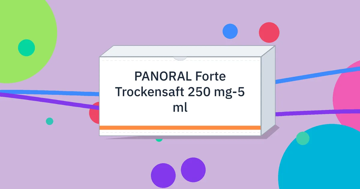 Symbolbild: Packung mit der Aufschrift PANORAL Forte Trockensaft 250 mg-5 ml (PZN 02071010) – Verfügbarkeit und Bezug in Apotheken in Frankfurt am Main