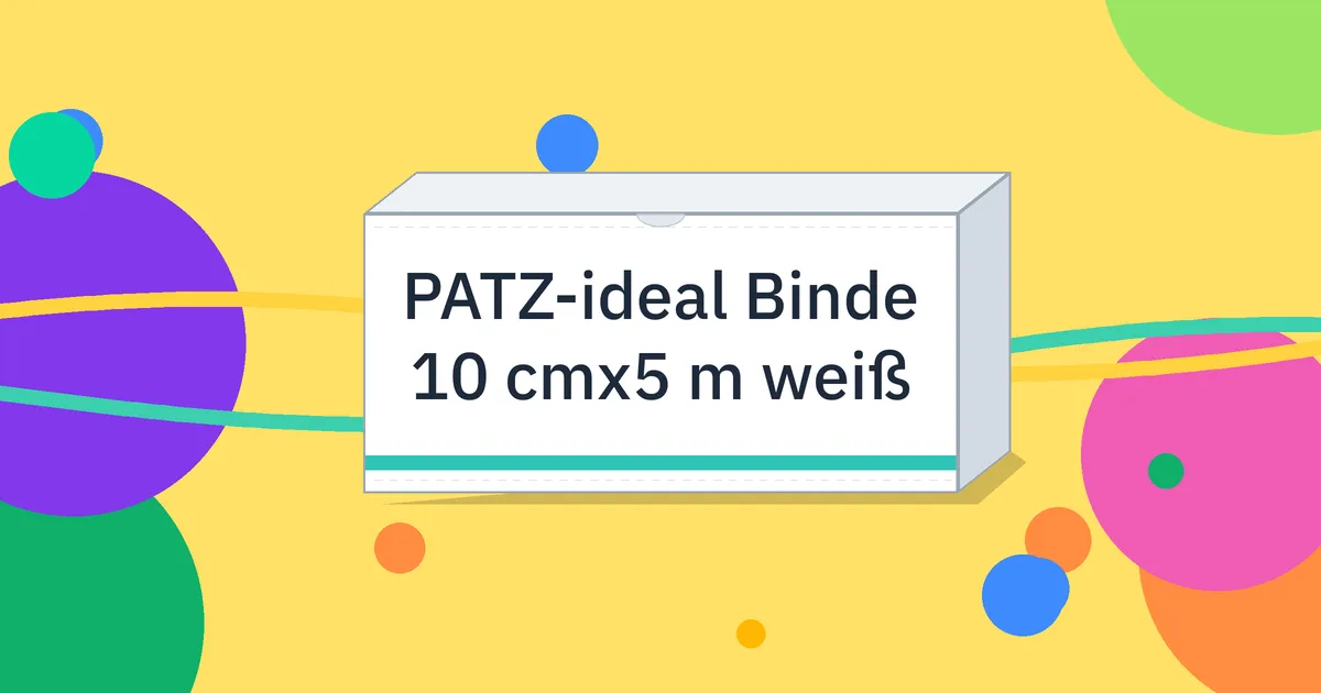 Symbolbild: Packung mit der Aufschrift PATZ-ideal Binde 10 cmx5 m weiß (PZN 06813721) – Verfügbarkeit und Bezug in Apotheken in Frankfurt am Main