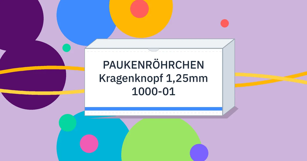 Symbolbild: Packung mit der Aufschrift PAUKENRÖHRCHEN Kragenknopf 1,25mm 1000-01 (PZN 00184655) – Verfügbarkeit und Bezug in Apotheken in Frankfurt am Main