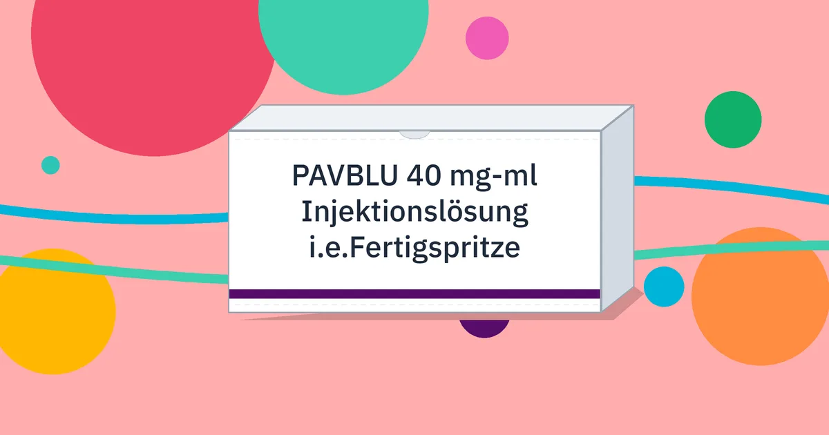 Symbolbild: Packung mit der Aufschrift PAVBLU 40 mg-ml Injektionslösung i.e.Fertigspritze (PZN 19658021) – Verfügbarkeit und Bezug in Apotheken in Frankfurt am Main