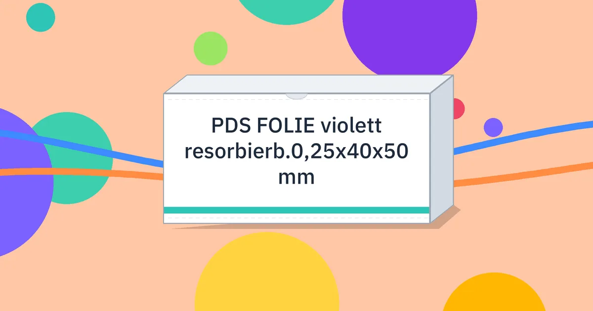 Symbolbild: Packung mit der Aufschrift PDS FOLIE violett resorbierb.0,25x40x50 mm (PZN 16253097) – Verfügbarkeit und Bezug in Apotheken in Frankfurt am Main
